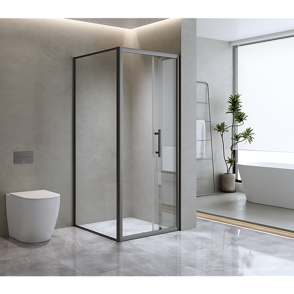 40mm Adjustable Contemporary Corner Sliding Black Shower Screen ...