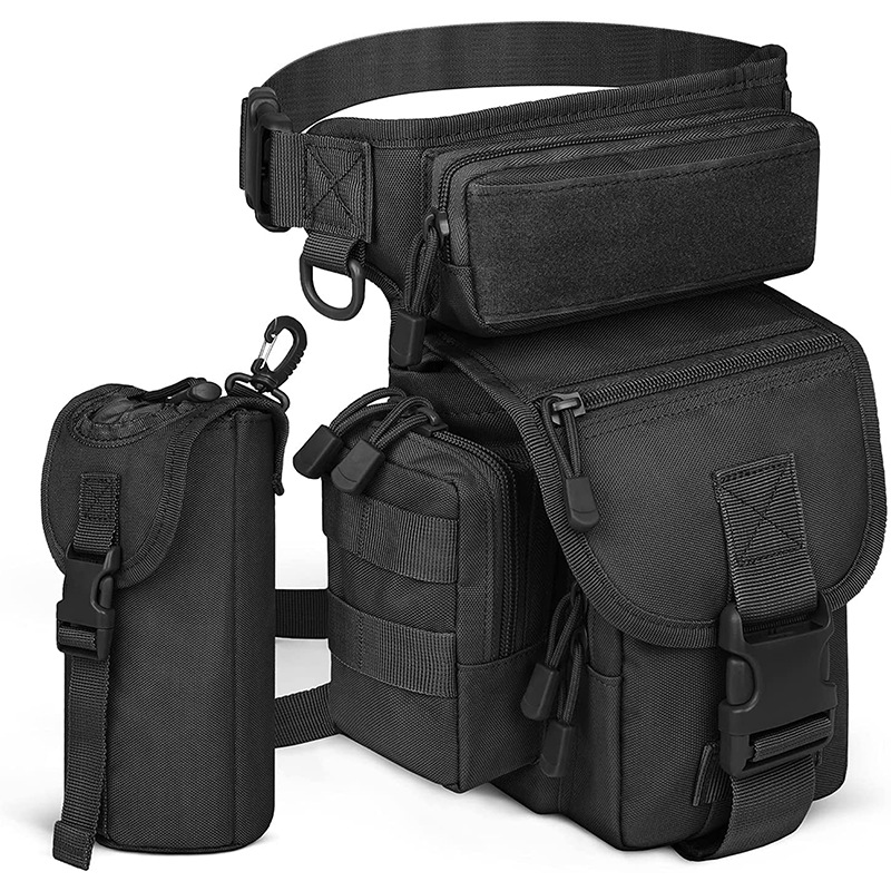 Black Outdoor Tactical Military Leg Bag - Durable Multi-Pocket Utility ...